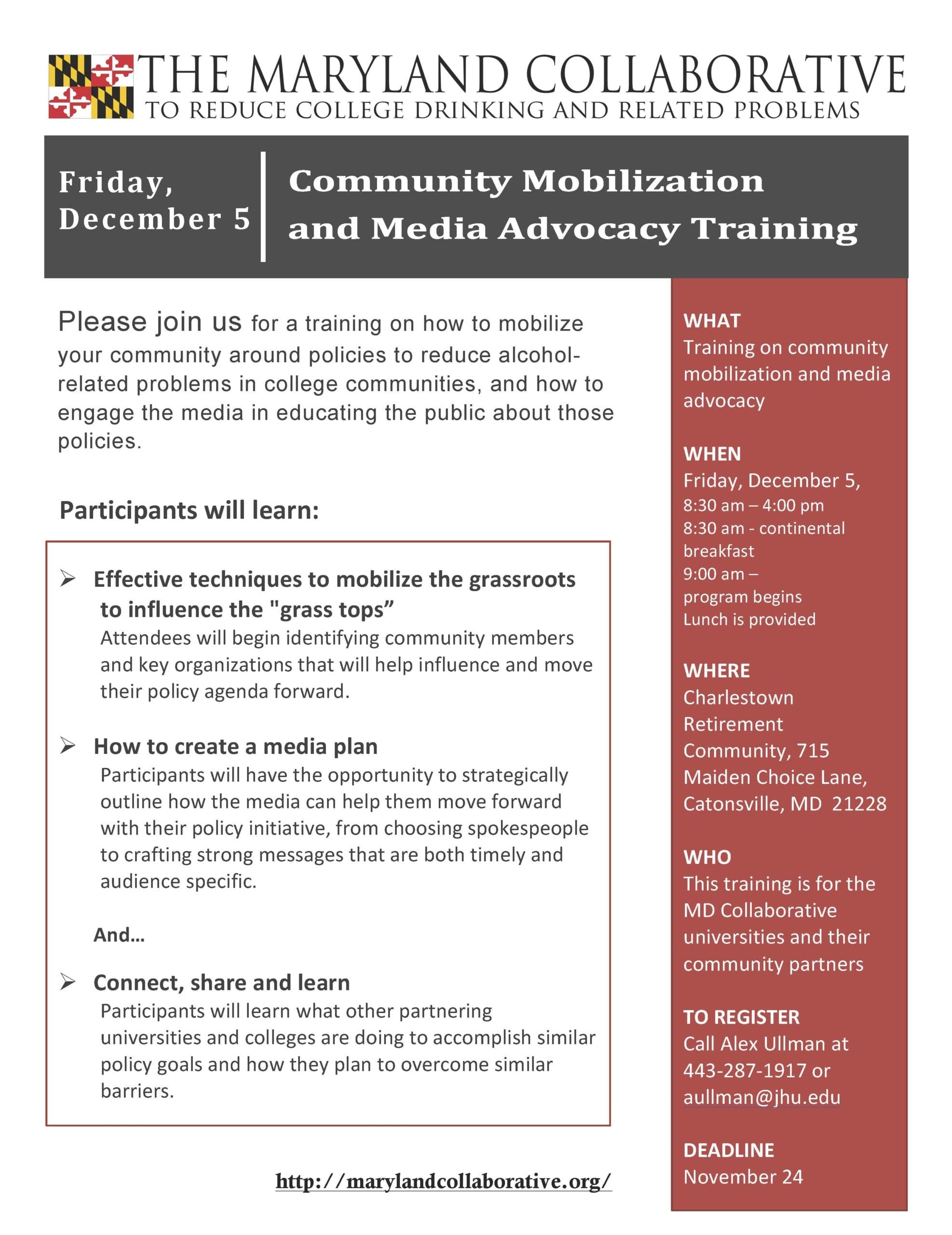 Comm Org Training Flyer 11 10 14 FINAL | The Maryland Collaborative